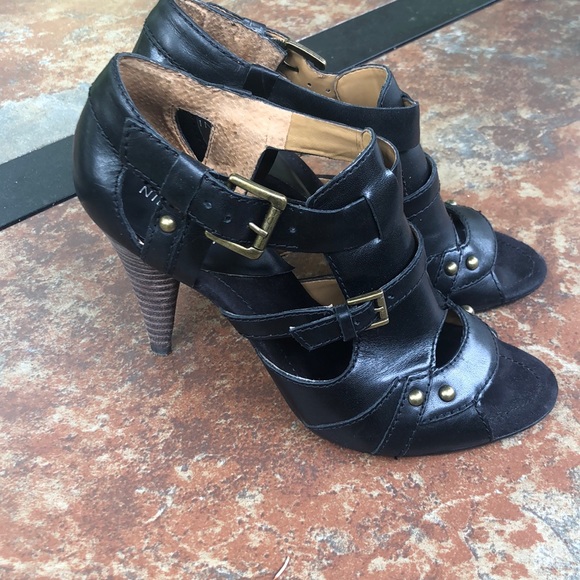 Nine West | Shoes | Black Nine West Open Toe Moto Biker Heels 75 | Poshmark